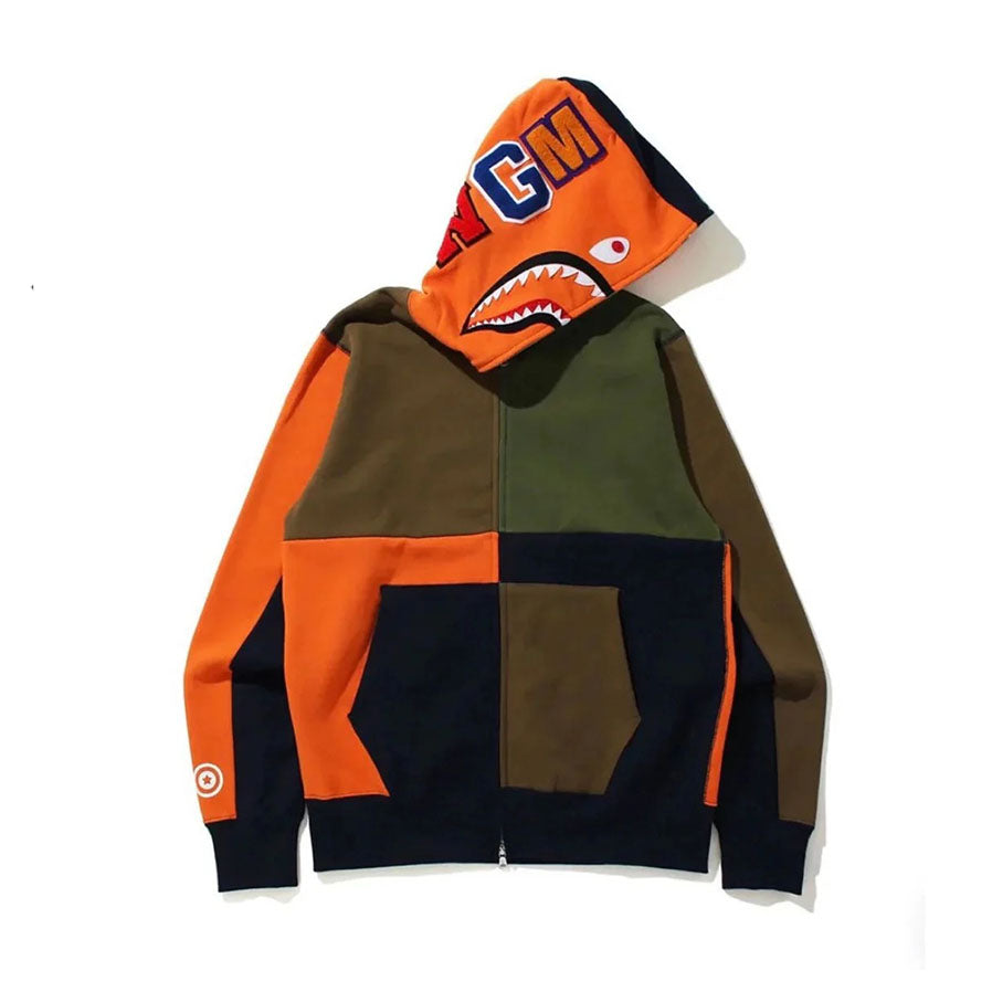 Bape Multi Color Patchwork Orange Shark Full Zip Hoodie [USED] - XXL ...